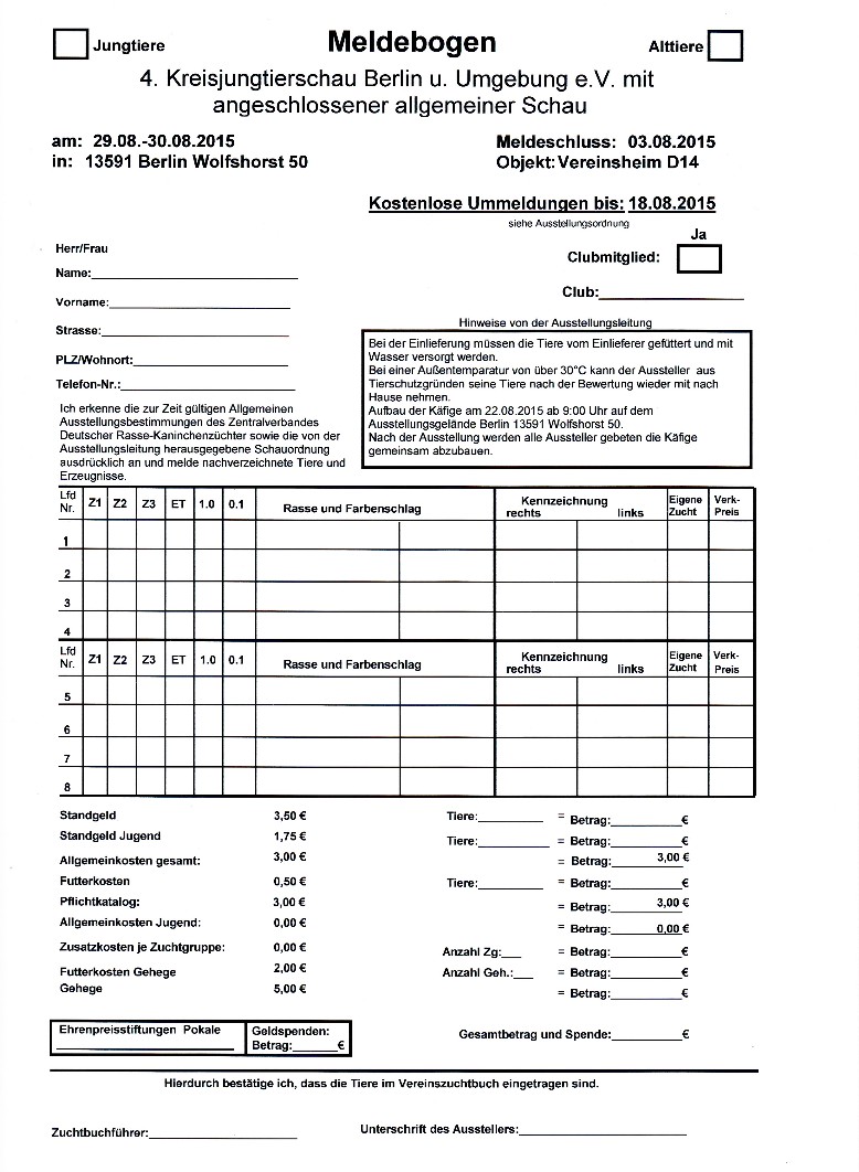 Meldepapiere - Rassekaninchen